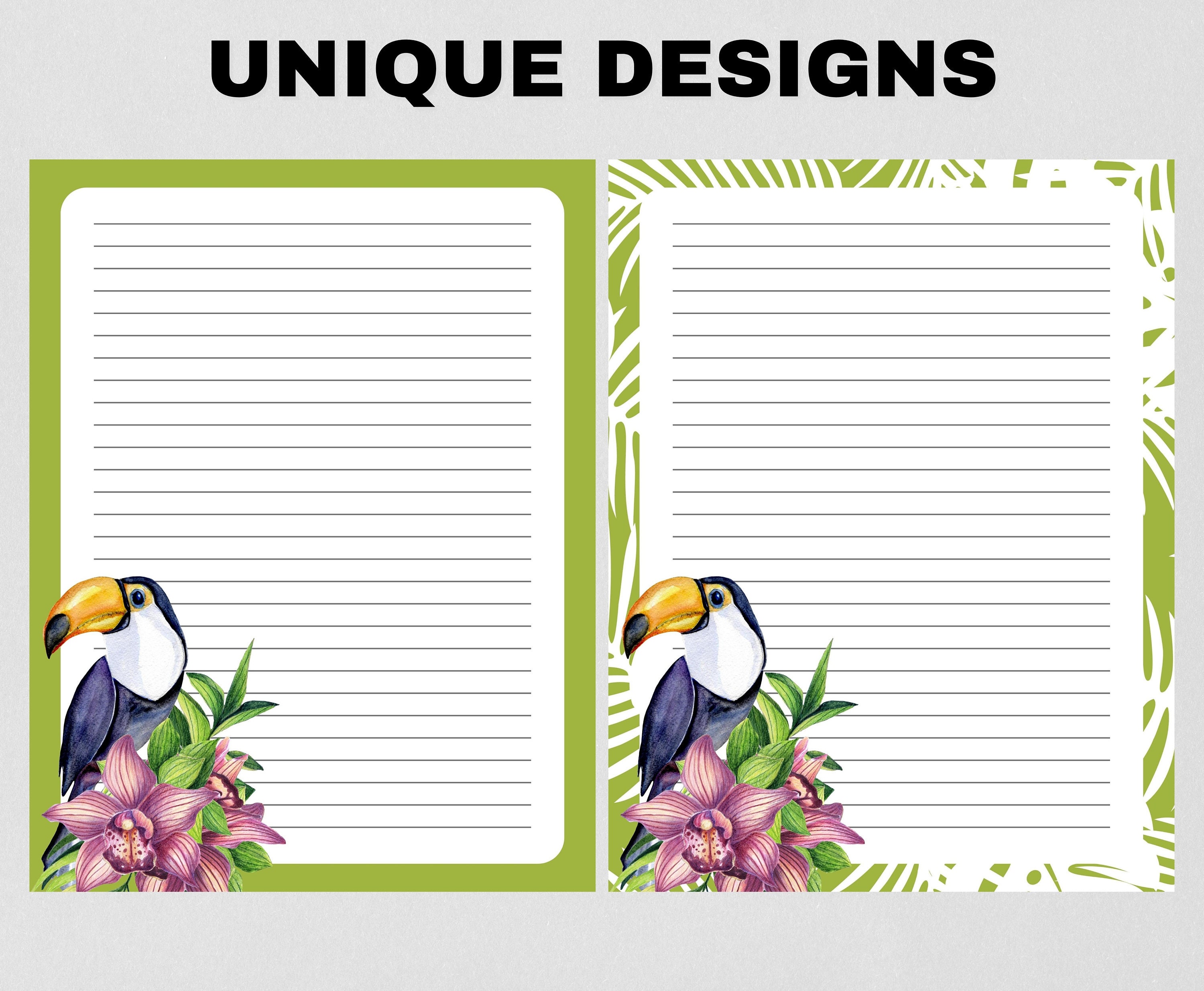 Tropical Bird Floral Printable Writing Paper, Printable Stationery ...