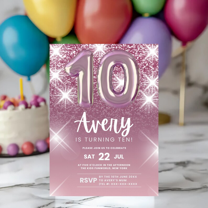 Editable 10th Birthday Invitation, Tenth Birthday Invite, Printable ...