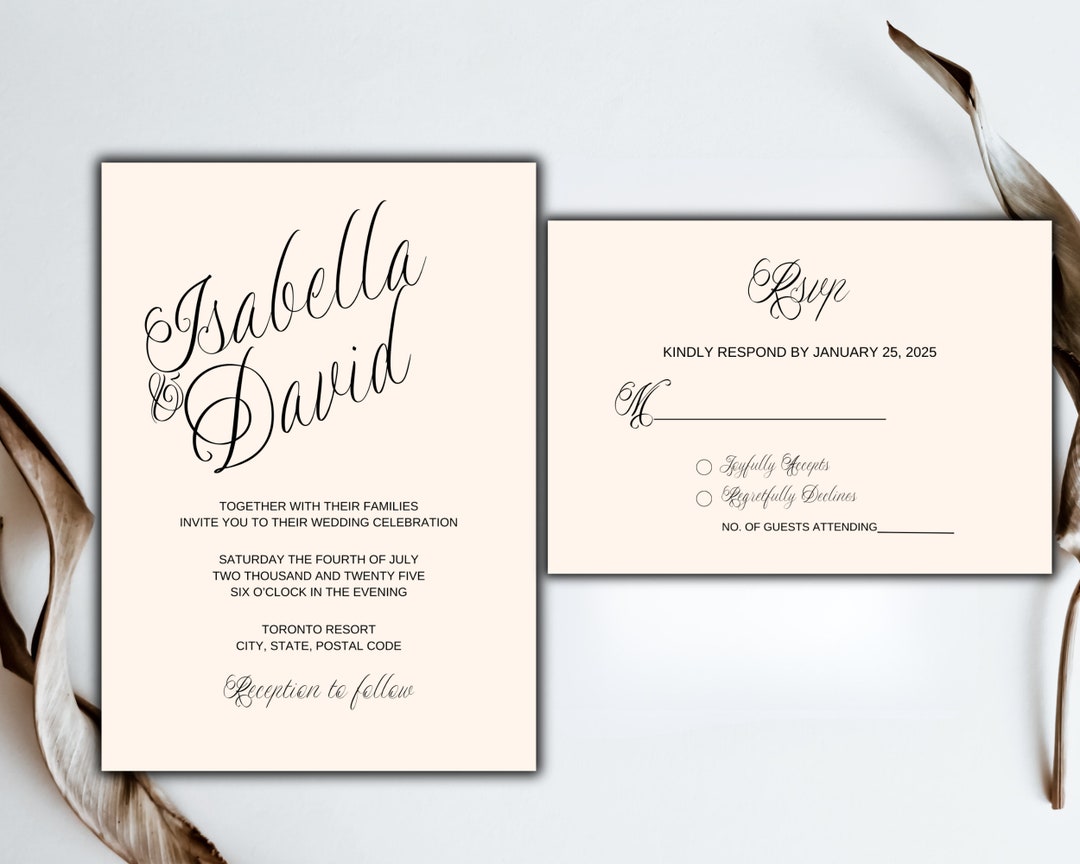 Script Wedding Invitation, Printable Wedding Invitation Set, Editable ...