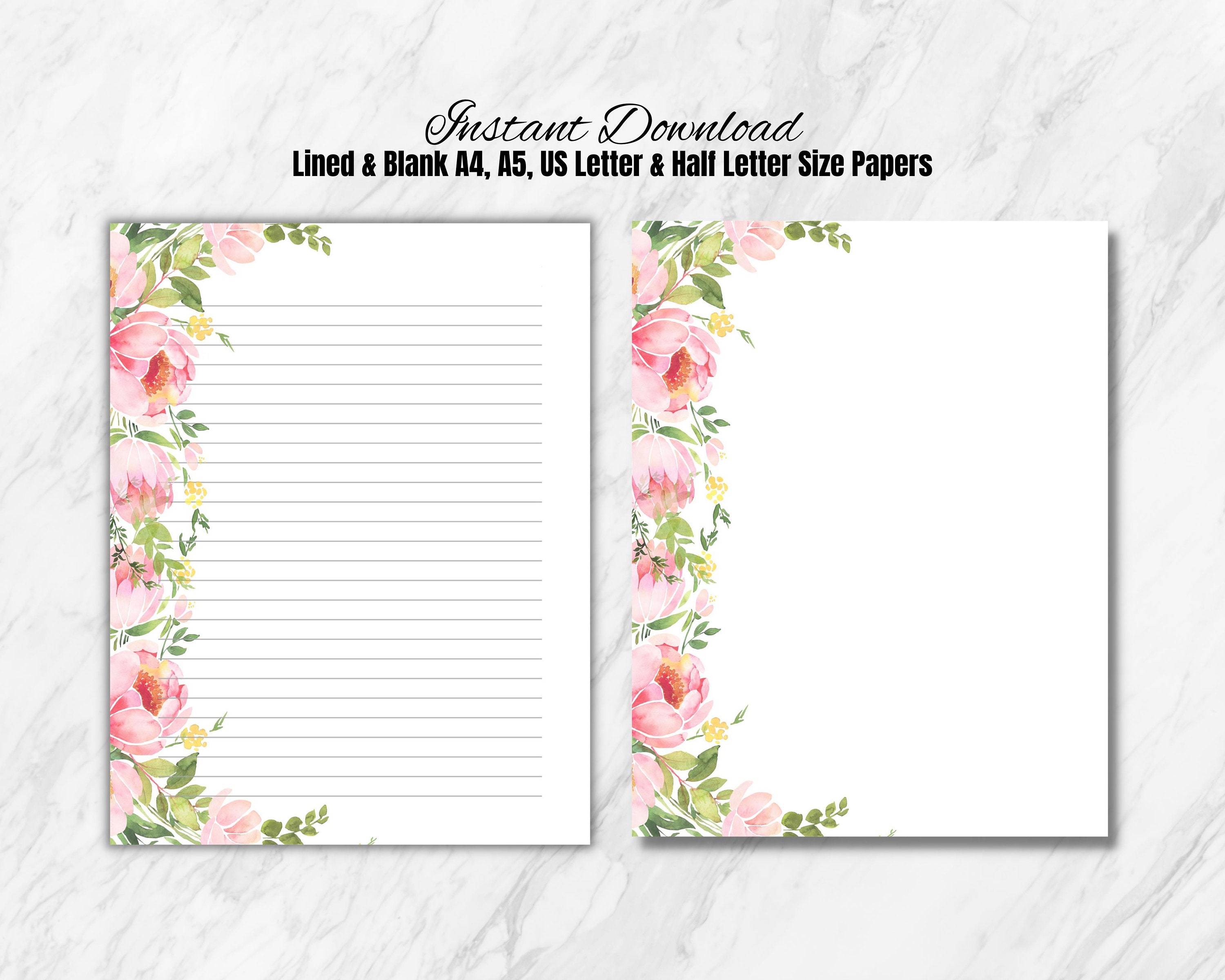 Pink Floral Letter Writing Set-us Letter, Half Letter, A4 & A5 Lined ...
