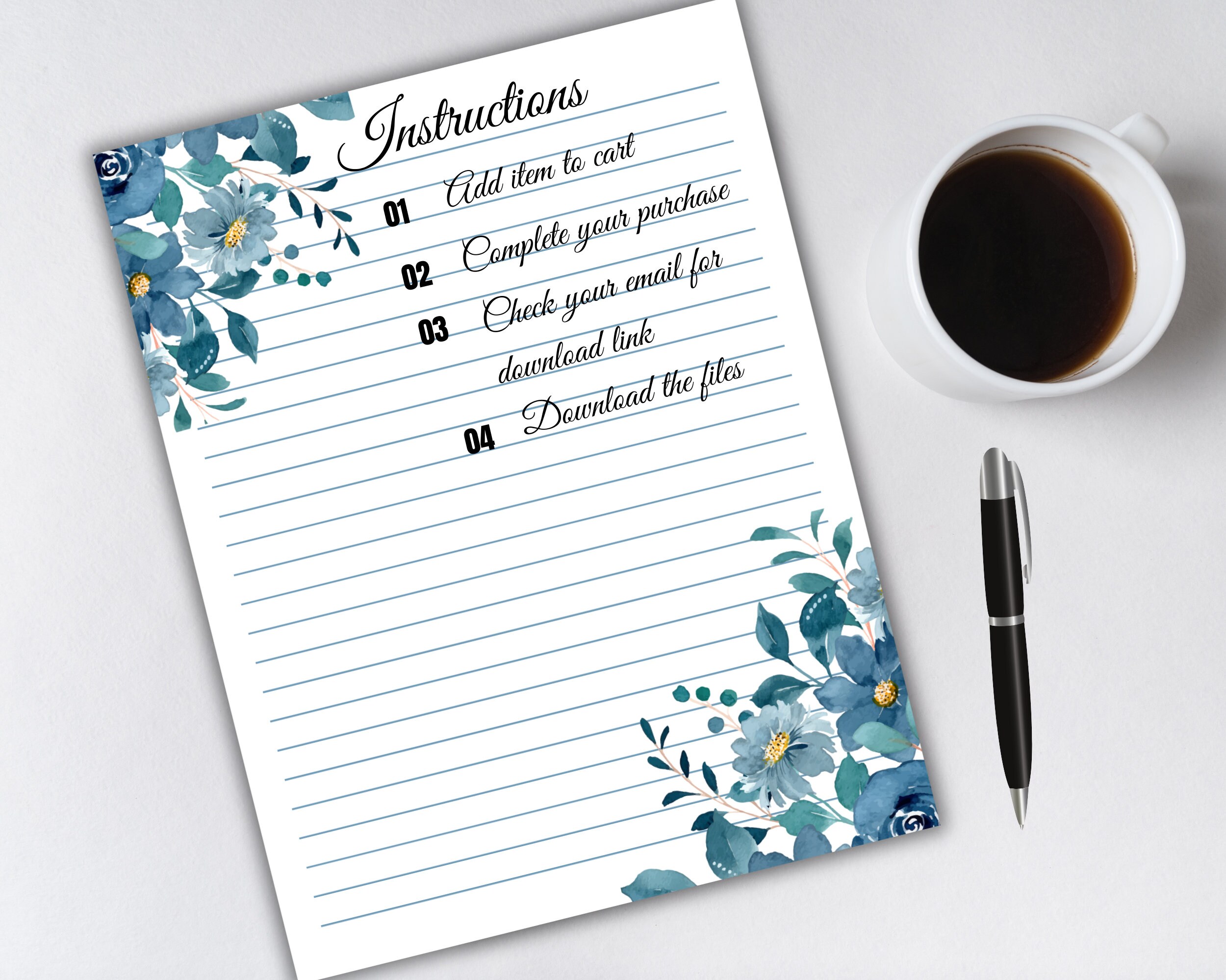 Printable Blue Floral Letter Writing Papers Lined and Blank - Etsy