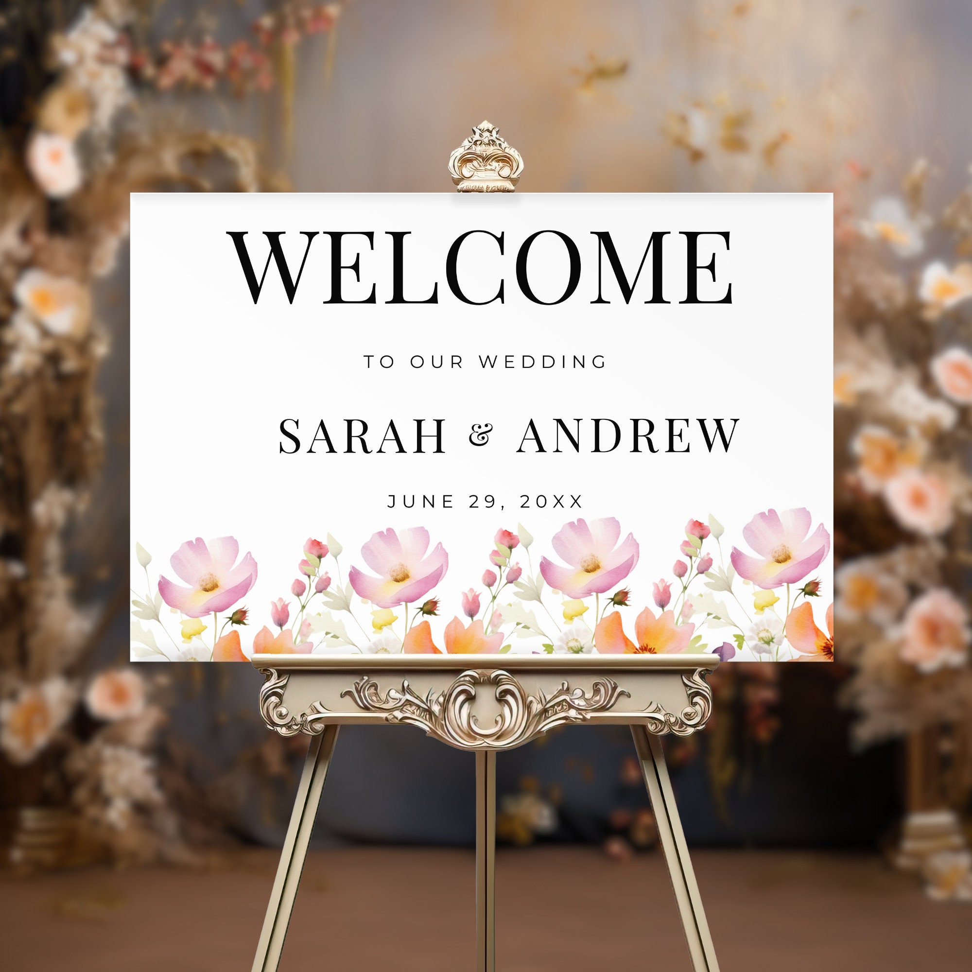 Wildflower Wedding Welcome Sign Template: Floral Entry Poster (digital ...