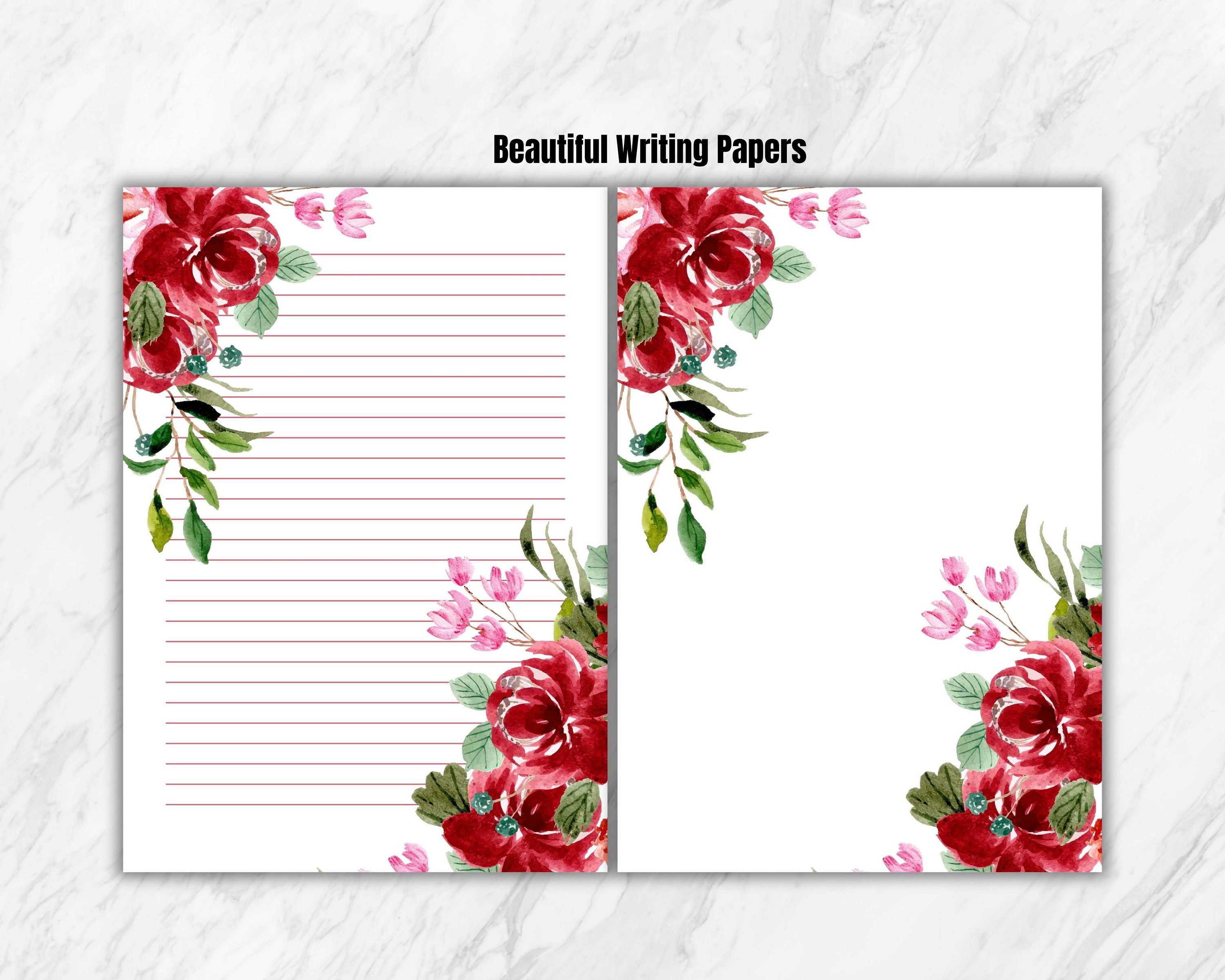 Printable Red Floral Letter Writing Set US Letter A4 & A5 - Etsy
