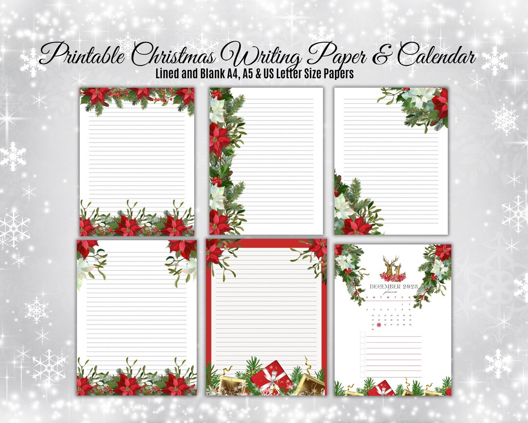 Printable Christmas Writing Set & December Calendar, Lined and Blank ...