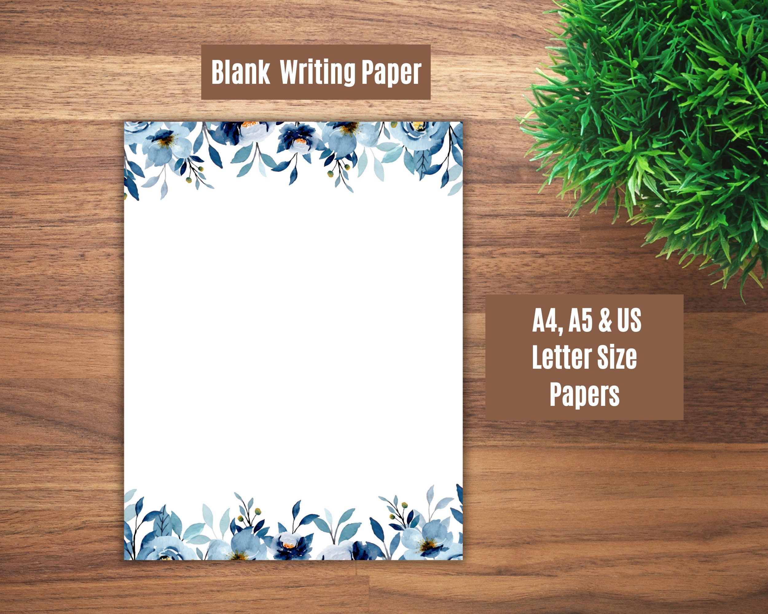 Printable Blue Floral Letter Writing Papers, Lined and Blank Writing ...