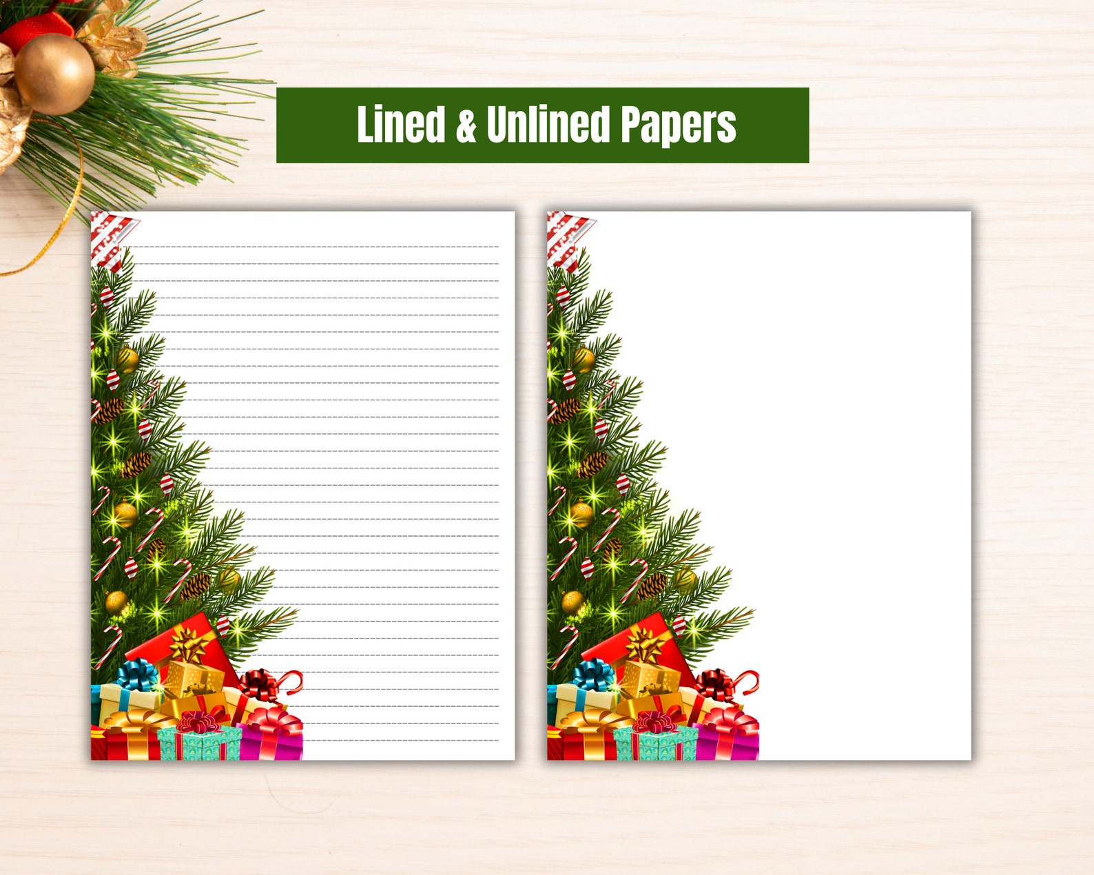 Christmas Writing Paper, Printable Lined and Unlined Christmas Tree ...