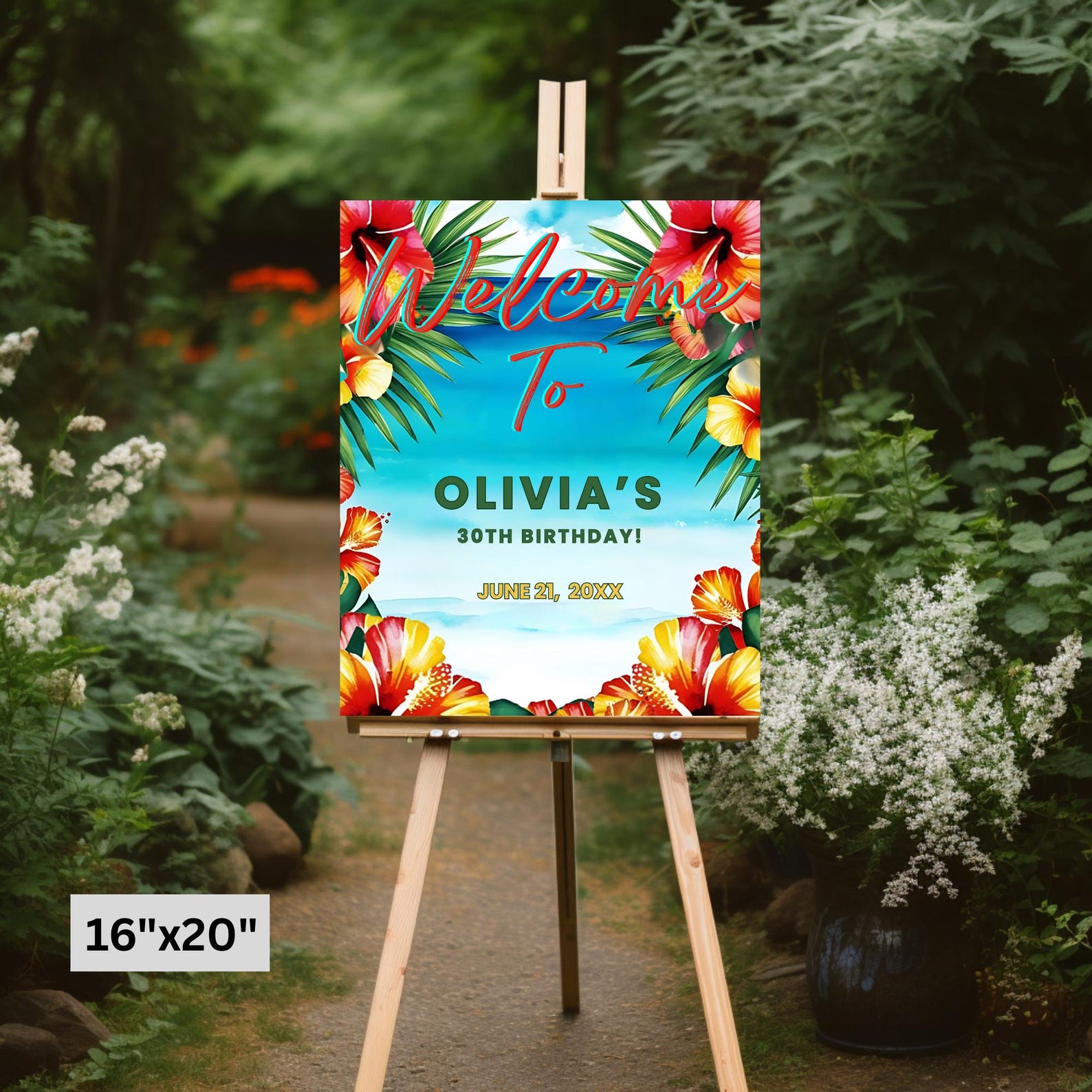Tropical Editable Birthday Party Welcome Sign and Backdrop Templates ...