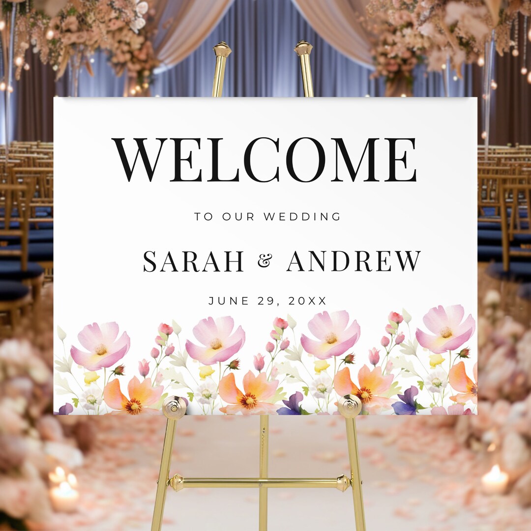 Wildflower Wedding Welcome Sign Template: Floral Entry Poster (digital ...