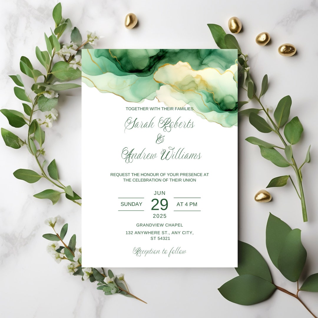 Editable Green Wedding Invitation Template INSTANT DOWNLOAD, Printable ...