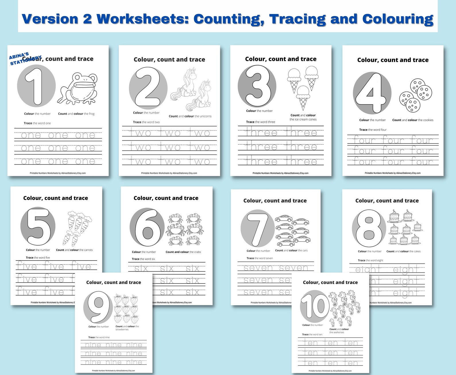 Printable Preschool and Kindergarten Bundle, Numbers 1-10 Tracing ...