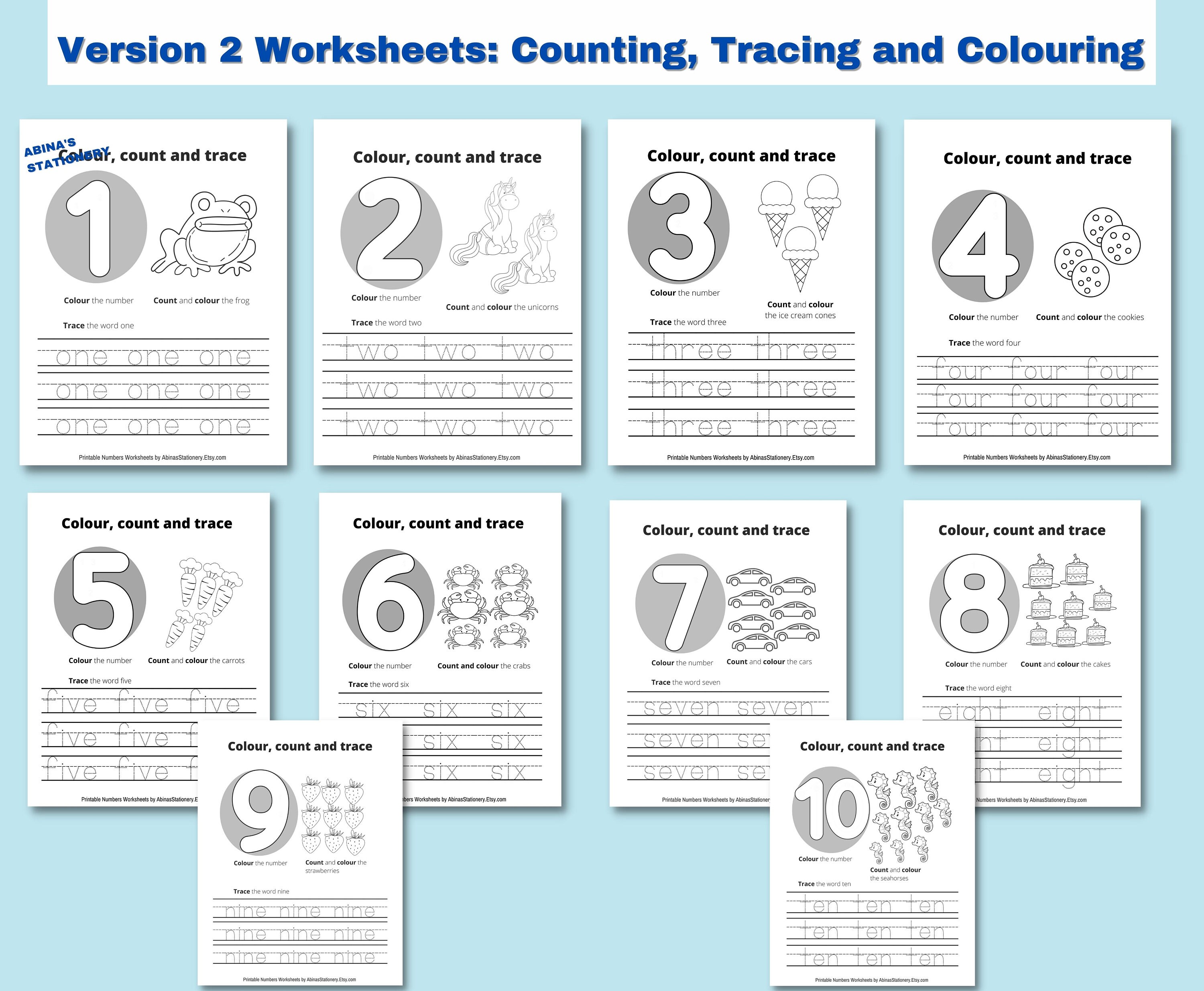 Printable Preschool and Kindergarten Bundle, Numbers 1-10 Tracing ...