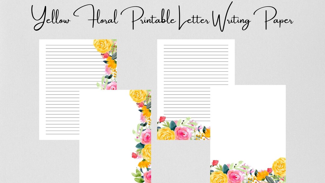 Floral Writing Paper: Yellow Stationery for Letters & Notes (PDF) - Etsy