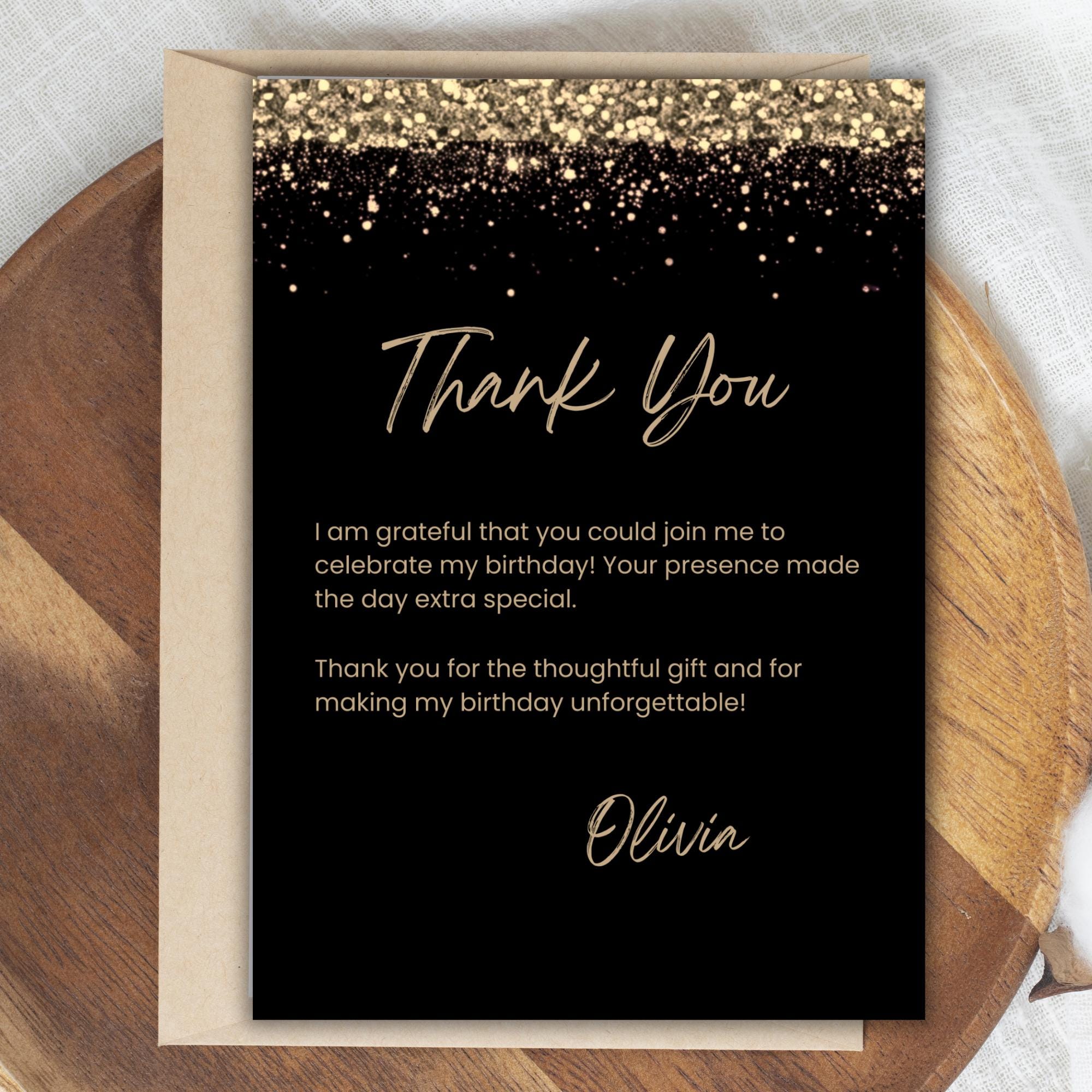 Black and Gold Thank You Card Template: Birthday, Wedding (digital ...