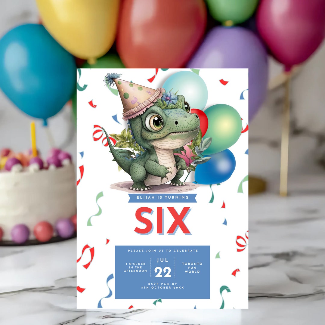 Editable Dinosaur 6th Birthday Invitation: Jurassic T-rex (digital ...