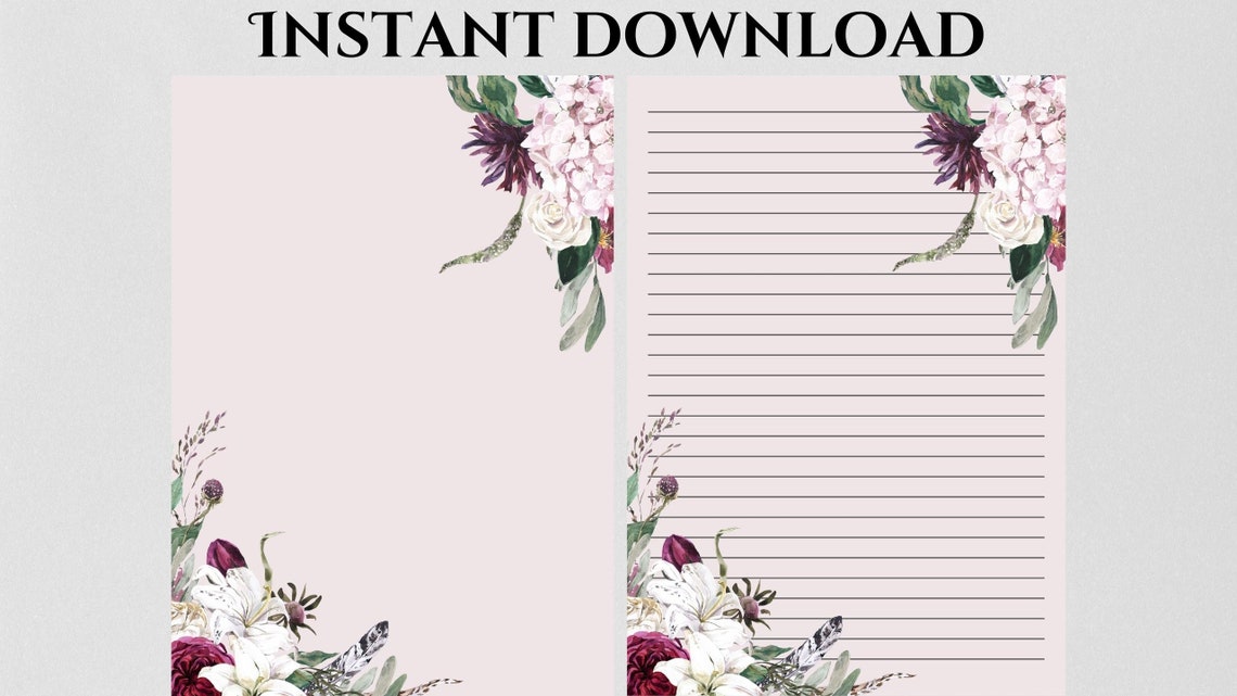 Printable Pink Floral Letter Writing Stationery, Letter Writing Set ...