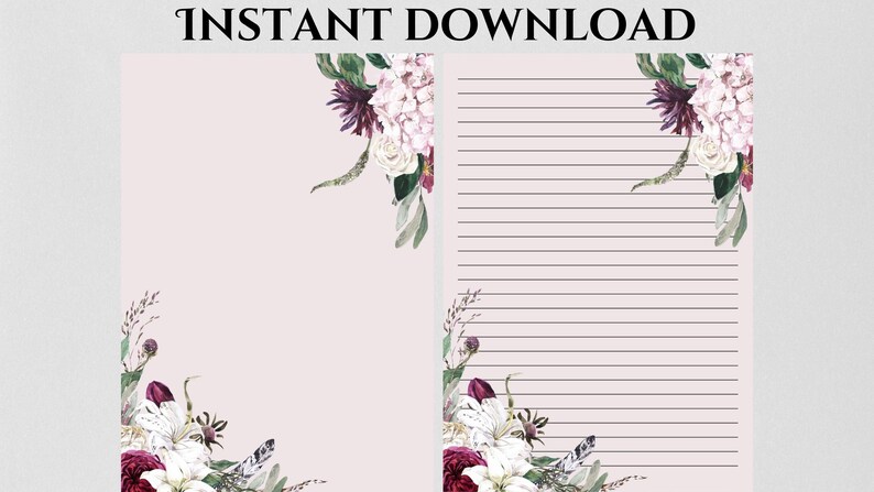 Printable Pink Floral Letter Writing Stationery, Letter Writing Set ...