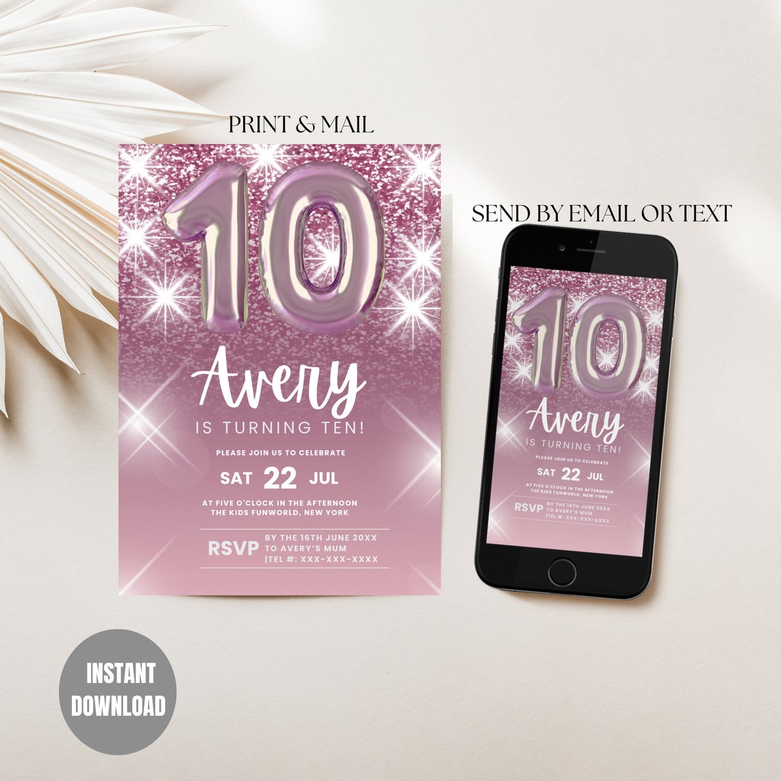 Editable 10th Birthday Invitation, Tenth Birthday Invite, Printable ...