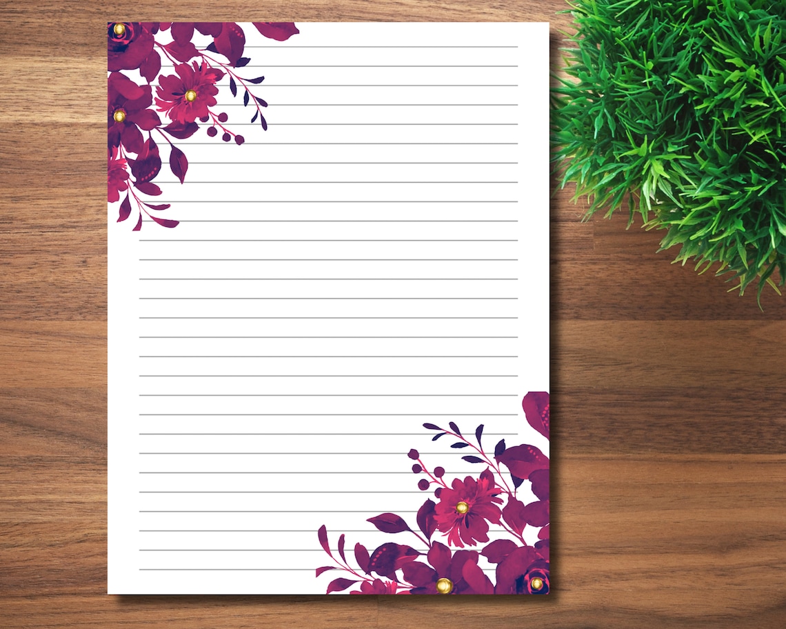 Printable Red Floral Letter Writing Papers, Lined and Blank Writing ...