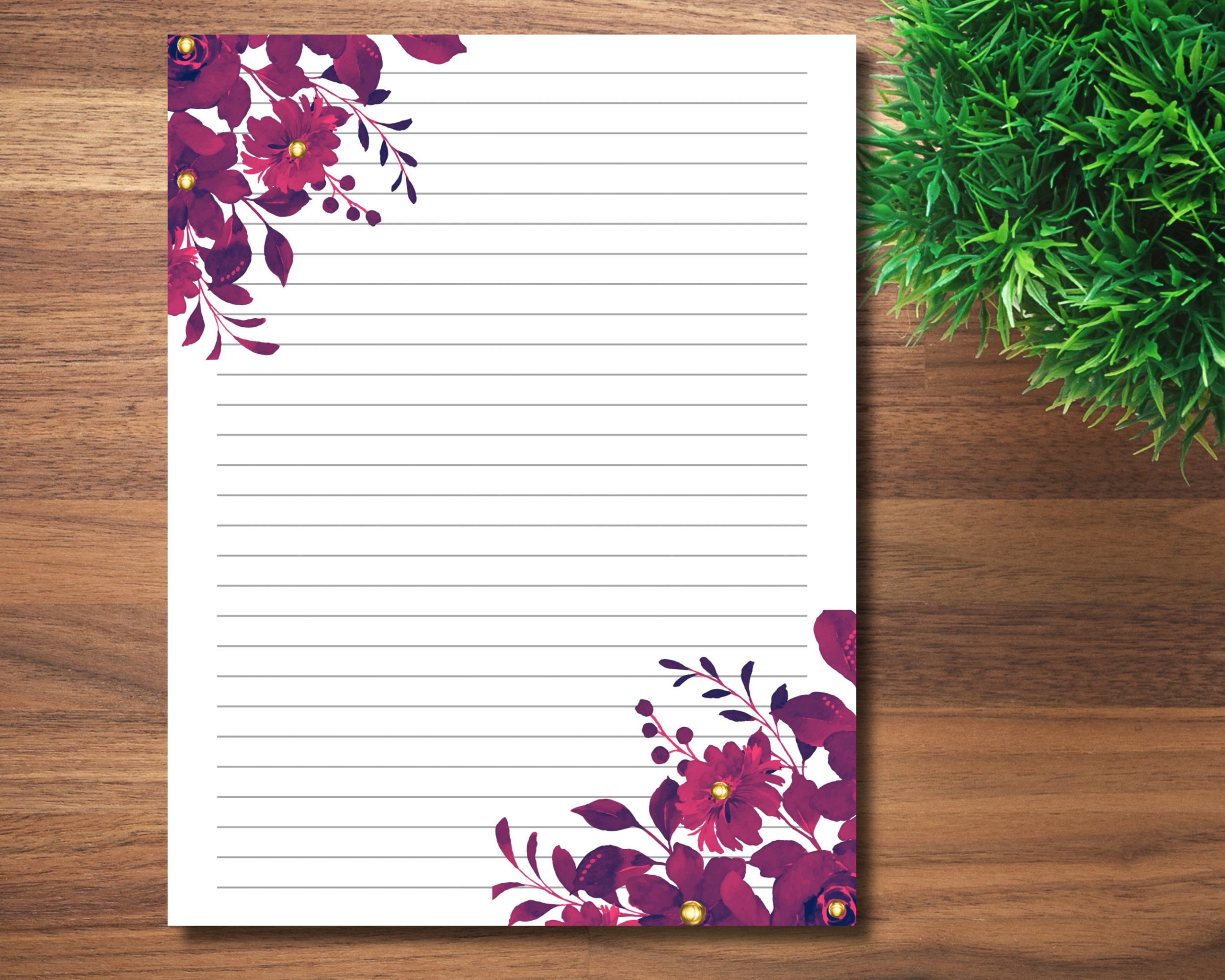 Printable Red Floral Letter Writing Papers, Lined and Blank Writing ...