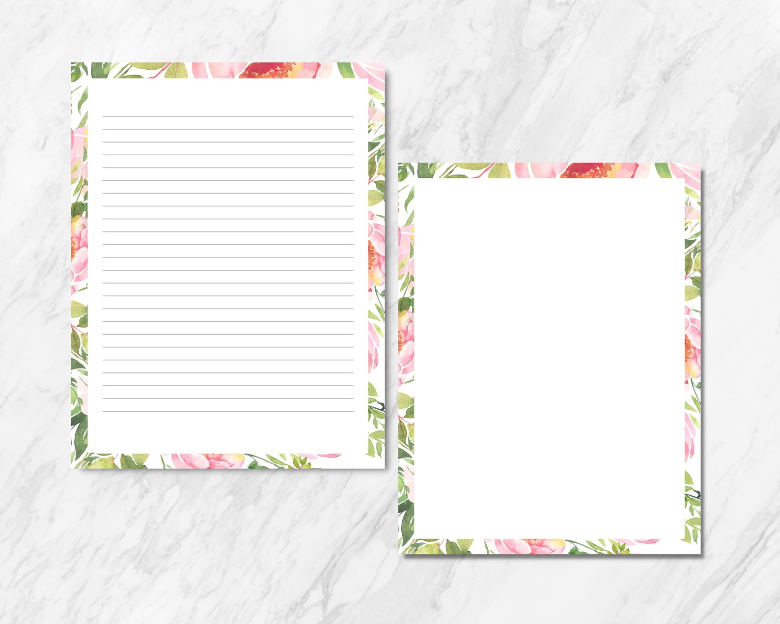 Pink Floral Writing Stationery: Lined & Blank Paper (digital Download ...