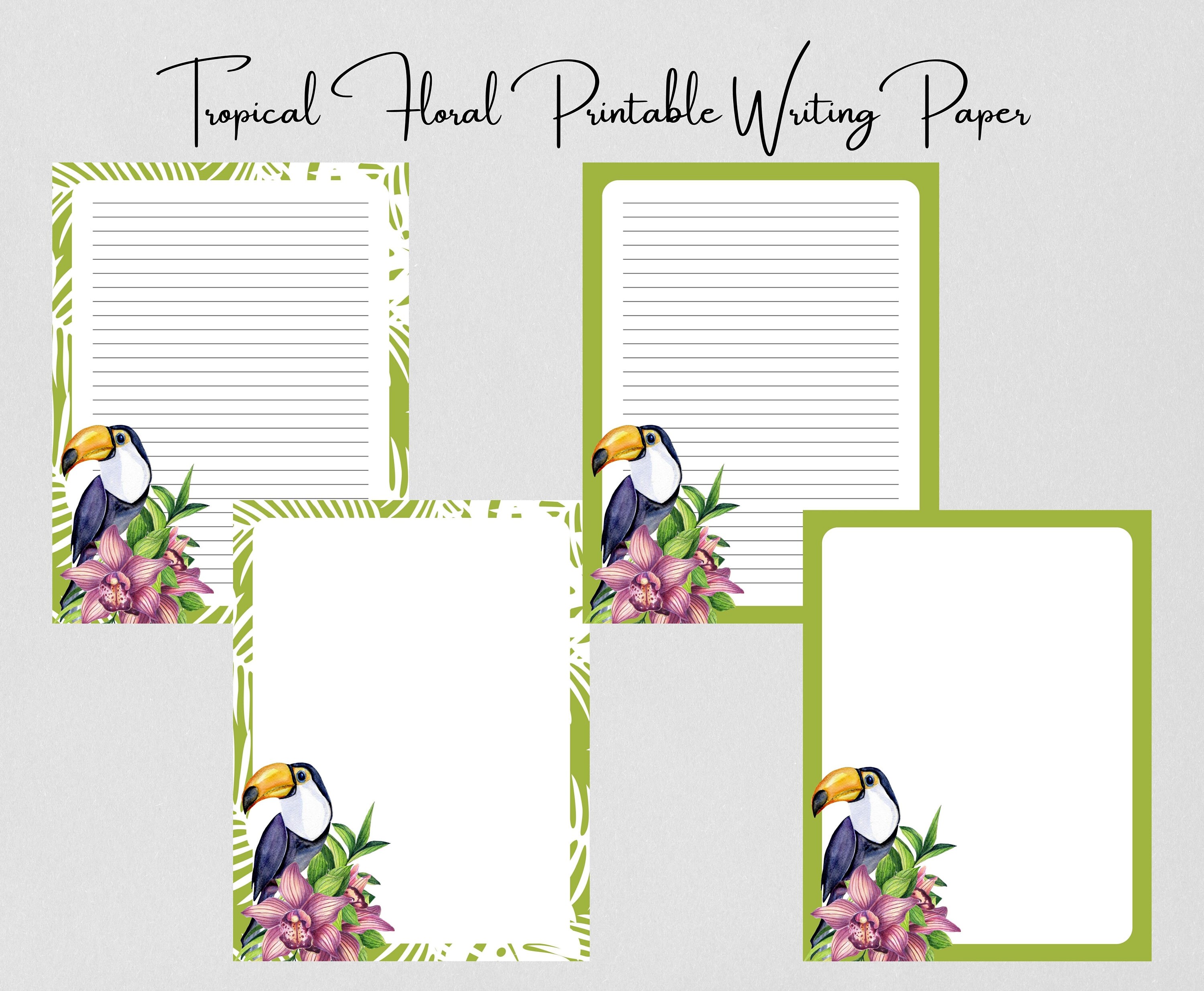 Tropical Bird Floral Printable Writing Paper, Printable Stationery ...