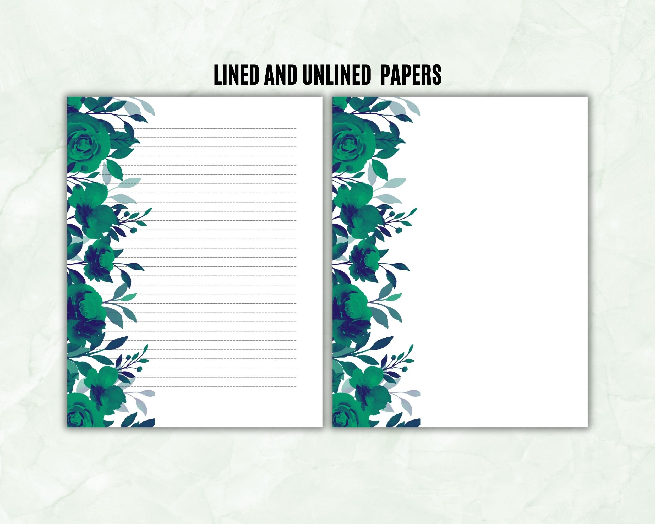 Printable Green Floral Letter Writing Set- US Letter, A4 & A5 Lined and ...