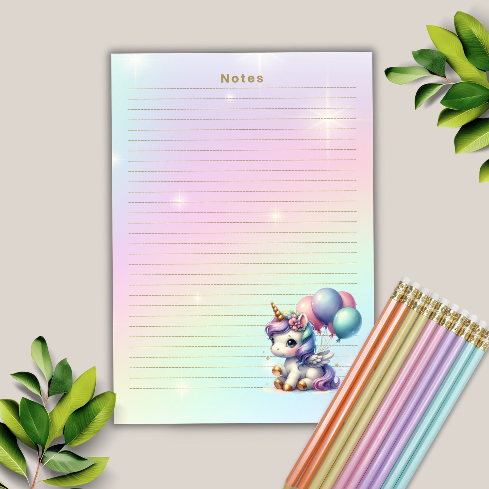 Printable Lined and Blank Unicorn Writing Stationery Set, Instant ...