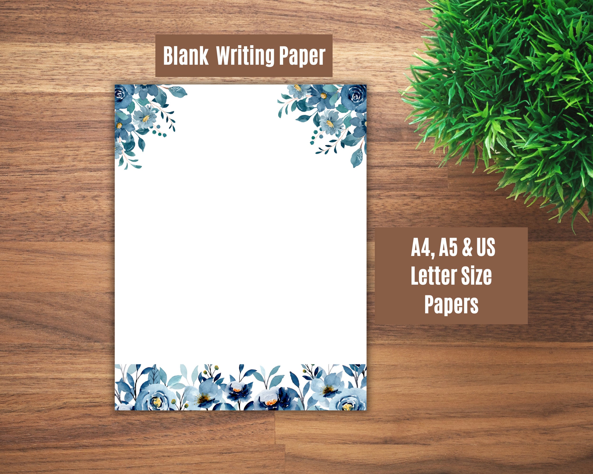 Printable Blue Floral Letter Writing Papers, Lined and Blank Writing ...