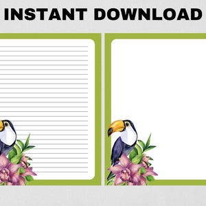 Tropical Bird Floral Printable Writing Paper, Printable Stationery ...