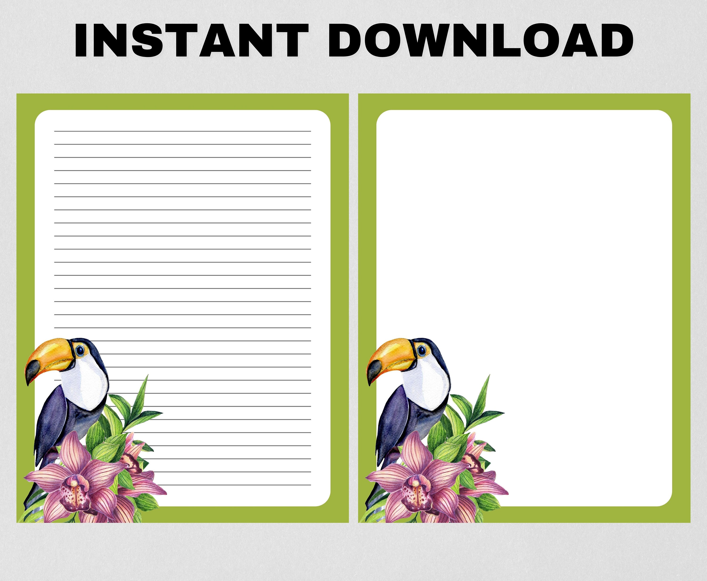 Tropical Bird Floral Printable Writing Paper, Printable Stationery ...