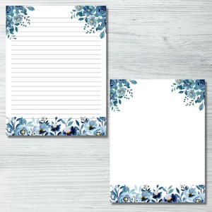 Printable Blue Floral Letter Writing Set- US Letter, A4 & A5 Lined and ...