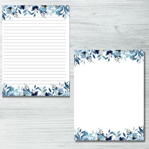 Printable Blue Floral Letter Writing Set- US Letter, A4 & A5 Lined and ...