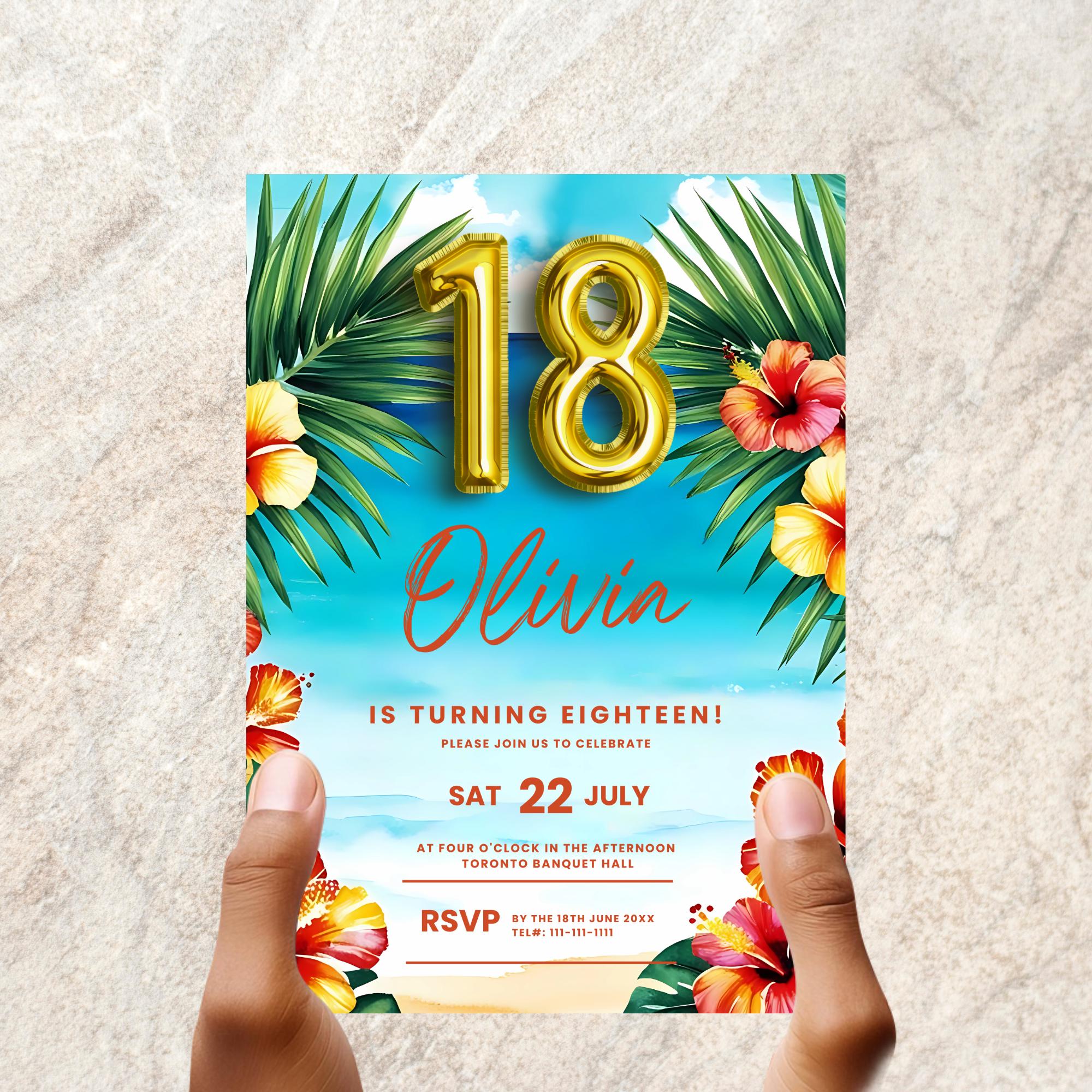 Tropical 18th Birthday Invitation: Printable Hawaiian Beach Party ...