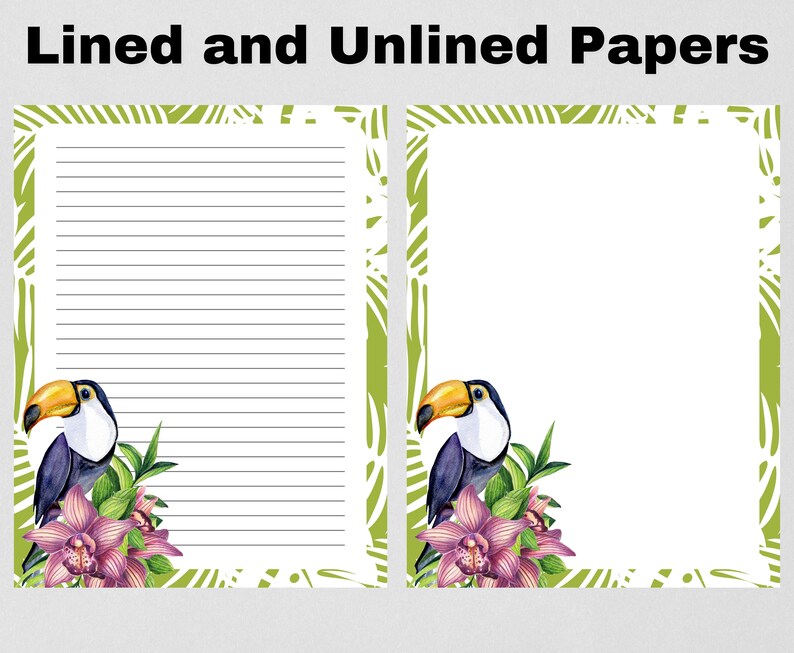 Tropical Bird Floral Printable Writing Paper, Printable Stationery ...