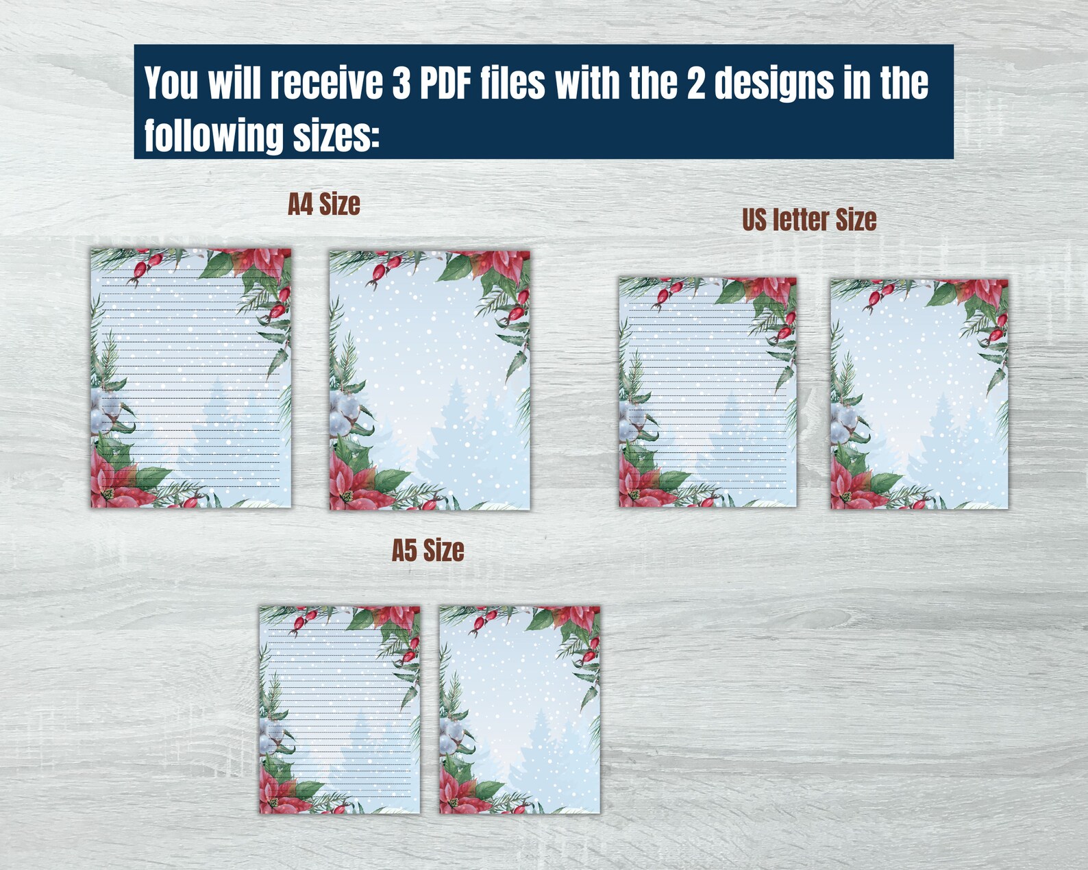 Printable Christmas Writing Paper, Holiday Stationery, Christmas Note ...