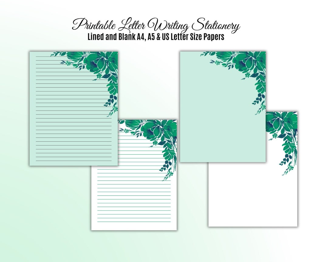Green Floral Printable Writing Stationery, Floral Stationary Paper, A4 ...
