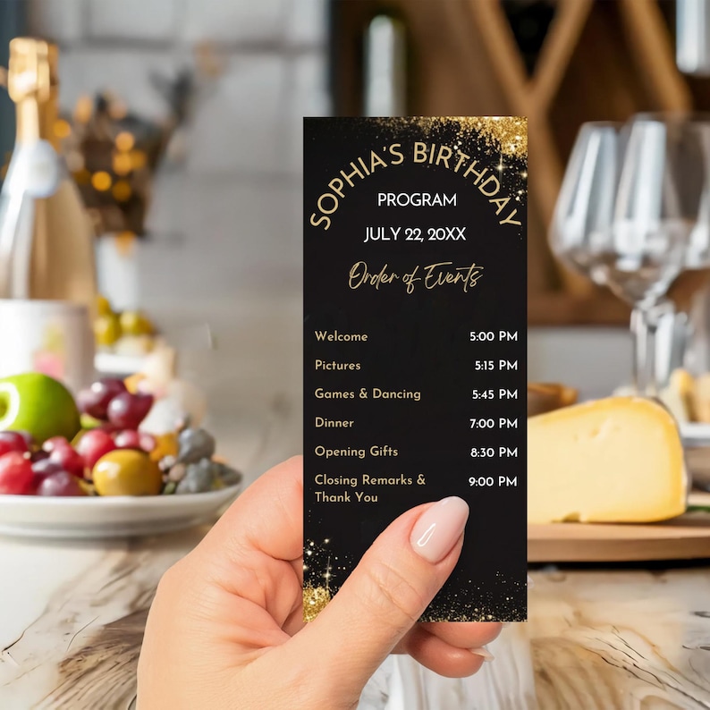 Black and Gold Birthday Program Template: Editable Order of Events ...