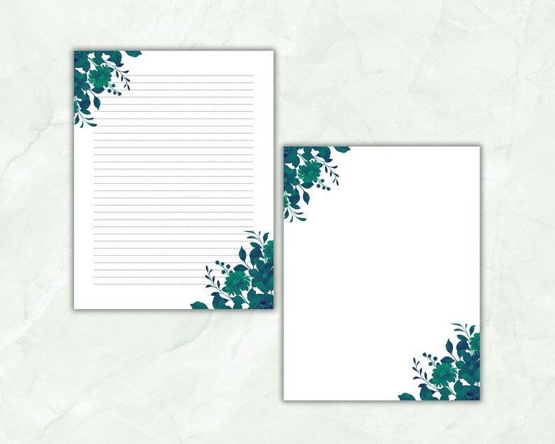 Printable Green Floral Letter Writing Set- US Letter, A4 & A5 Lined and ...