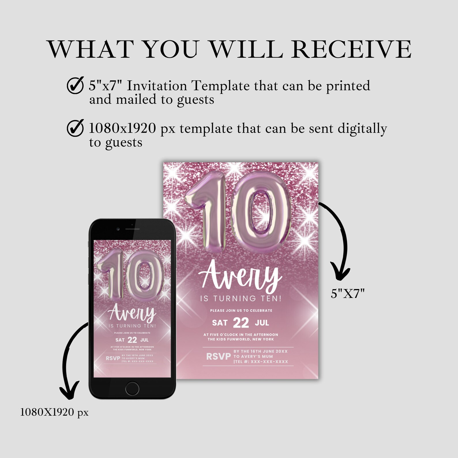 Editable 10th Birthday Invitation, Tenth Birthday Invite, Printable ...