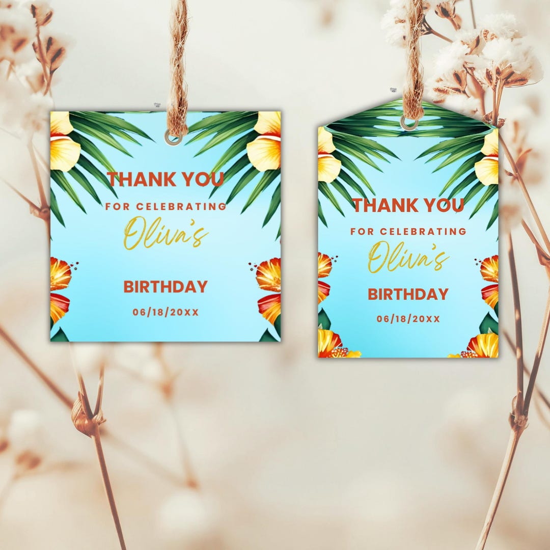Tropical Birthday Gift Tag: Palm Tree Party Favor (printable PDF ...