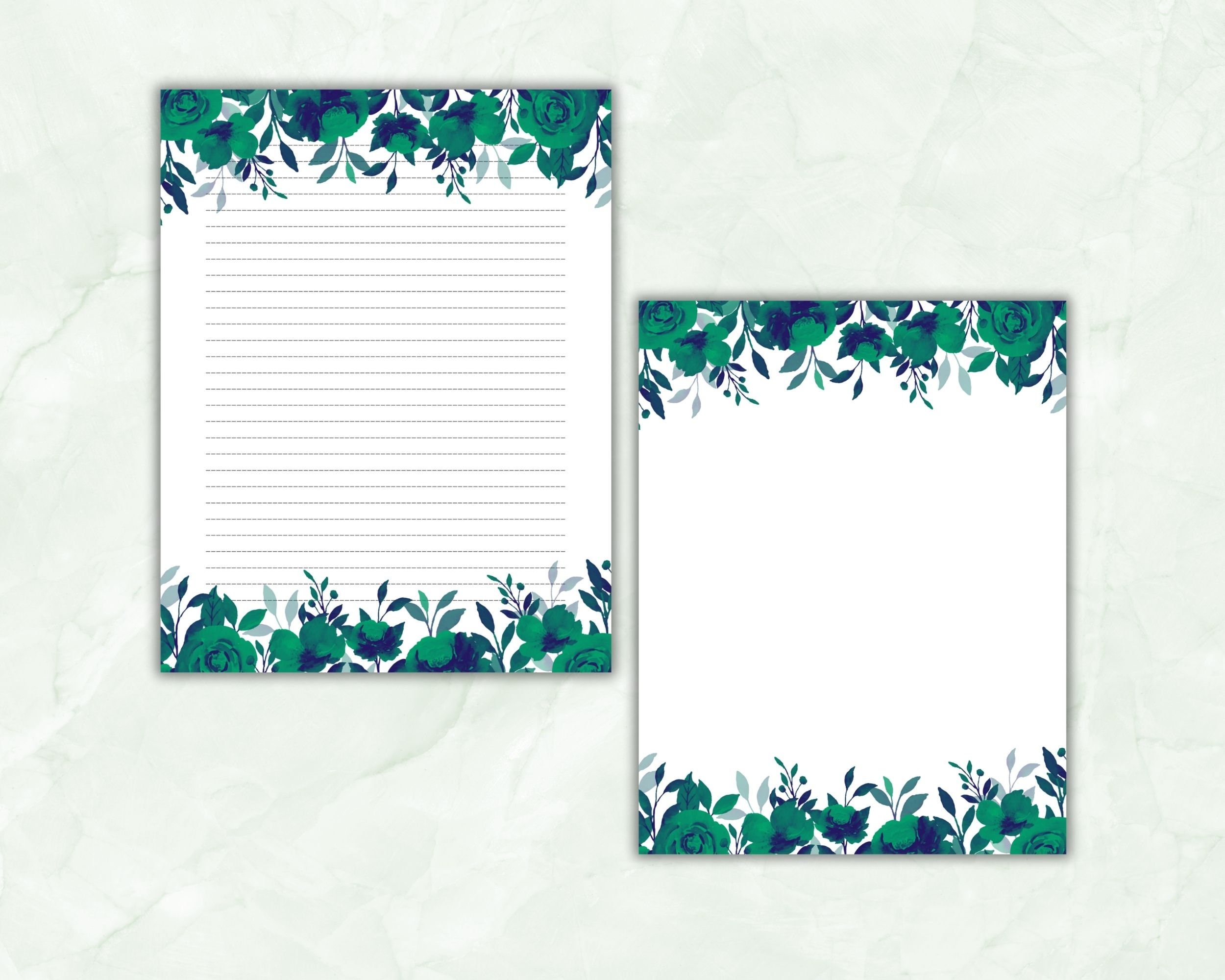 Printable Green Floral Letter Writing Set- US Letter, A4 & A5 Lined and ...