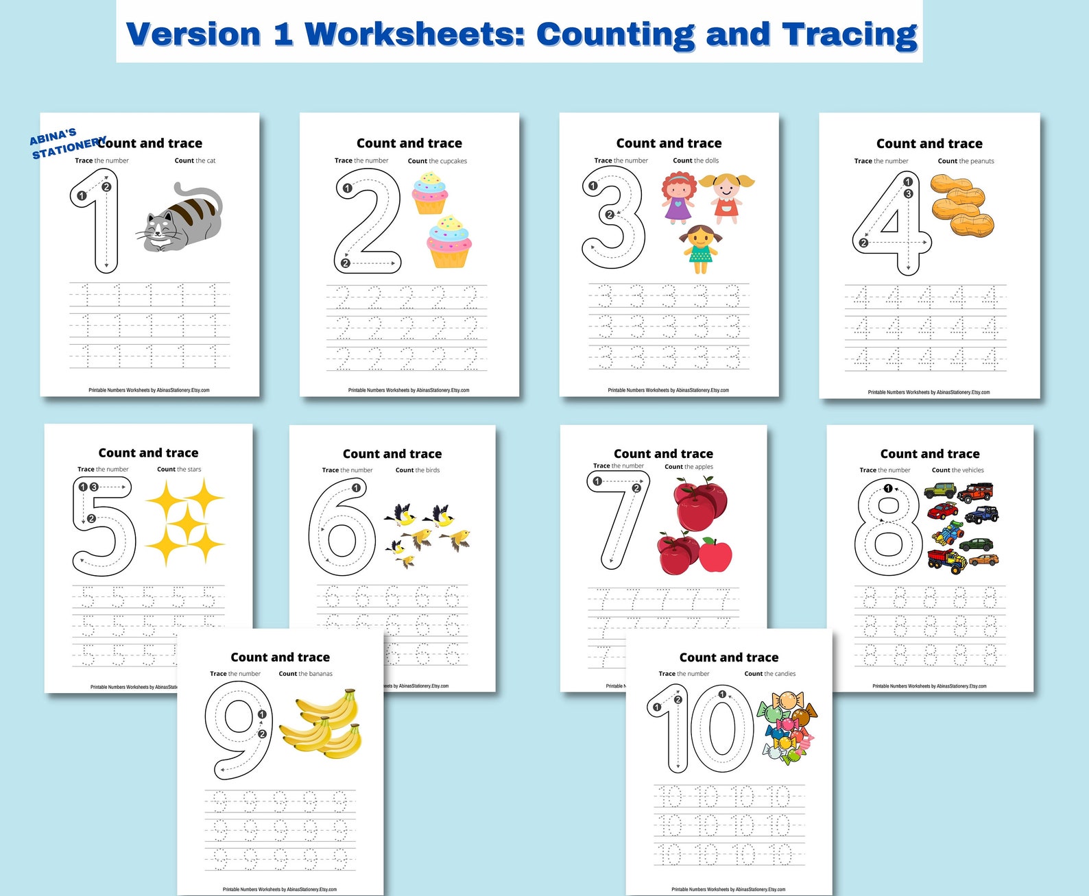 Printable Preschool and Kindergarten Bundle, Numbers 1-10 Tracing ...