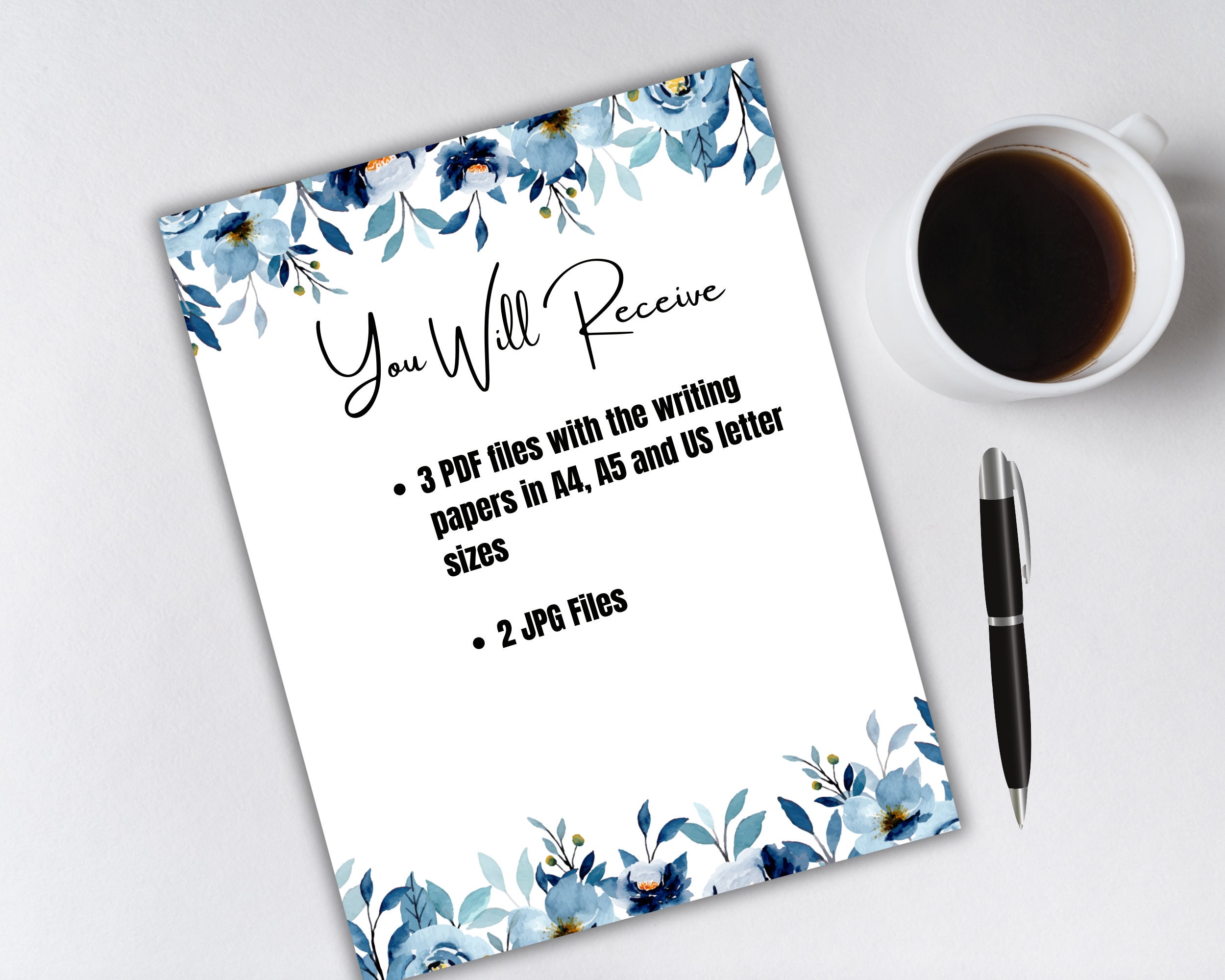 Printable Blue Floral Letter Writing Papers, Lined and Blank Writing ...