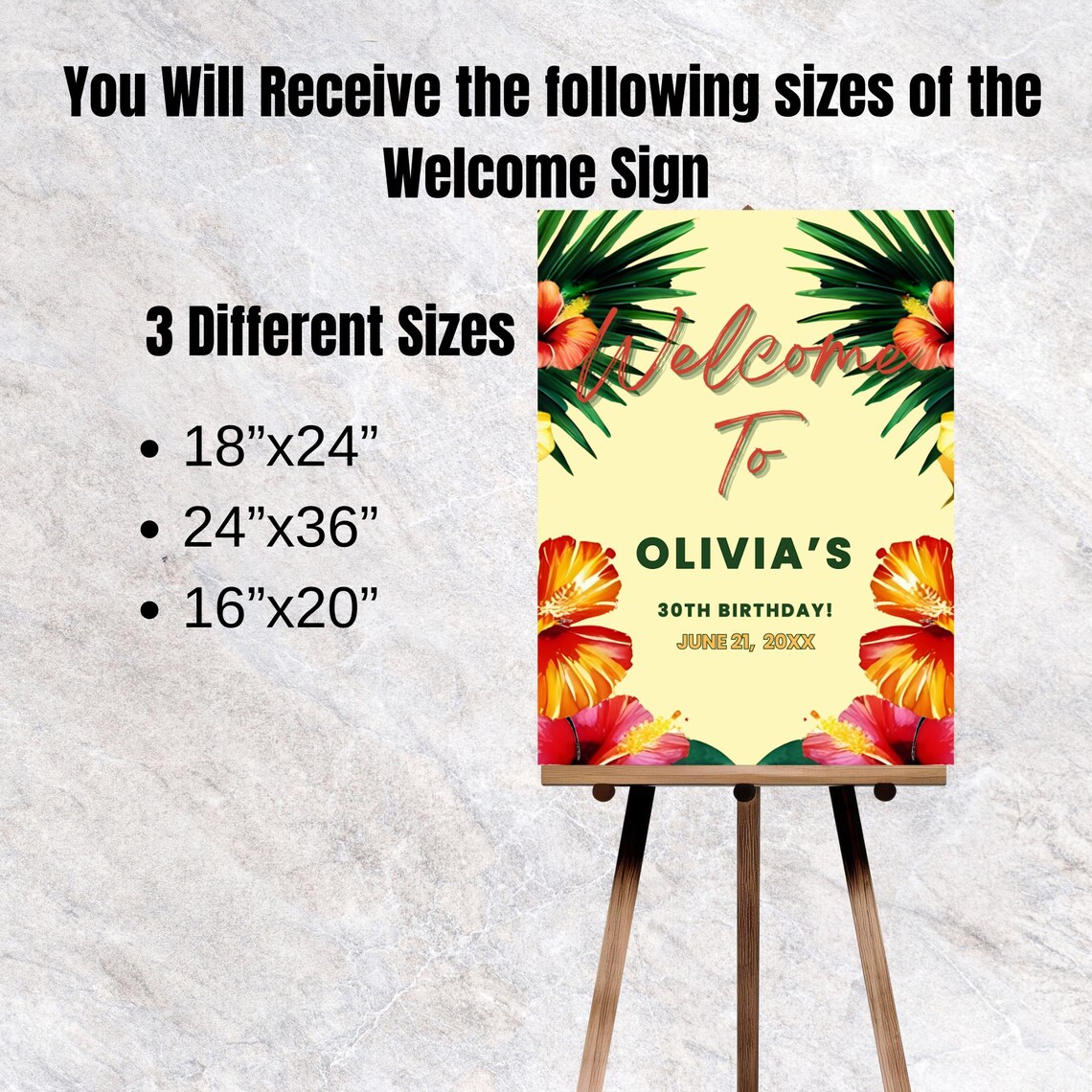 Tropical Birthday Welcome Sign: Palm Leaf Party Decor (instant Download ...