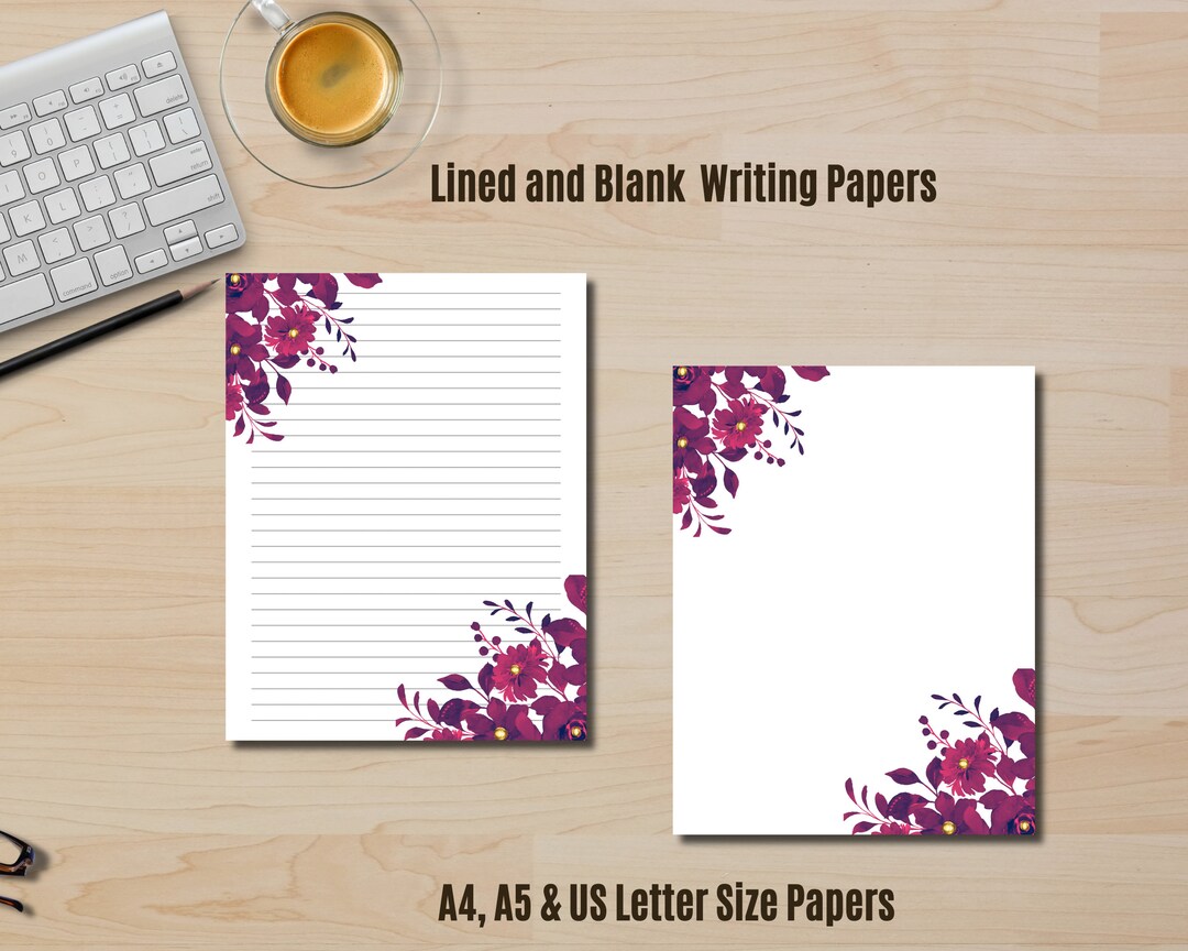 Printable Red Floral Letter Writing Papers, Lined and Blank Writing ...