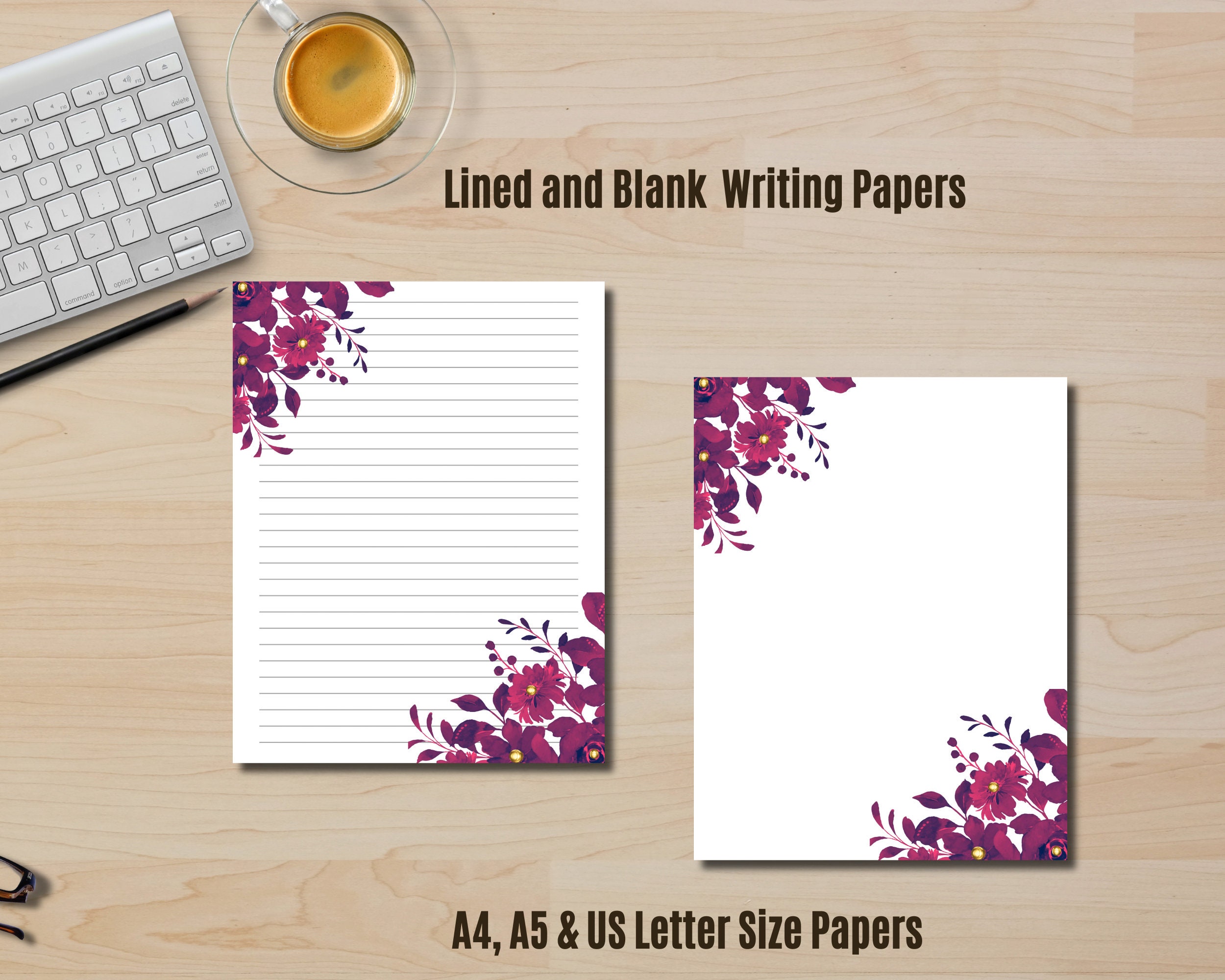 Printable Red Floral Letter Writing Papers, Lined and Blank Writing ...