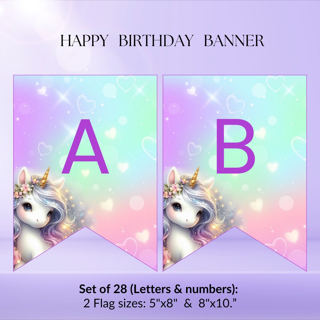 Printable Happy Birthday Banner, Unicorn Birthday Party Banner, Instant ...