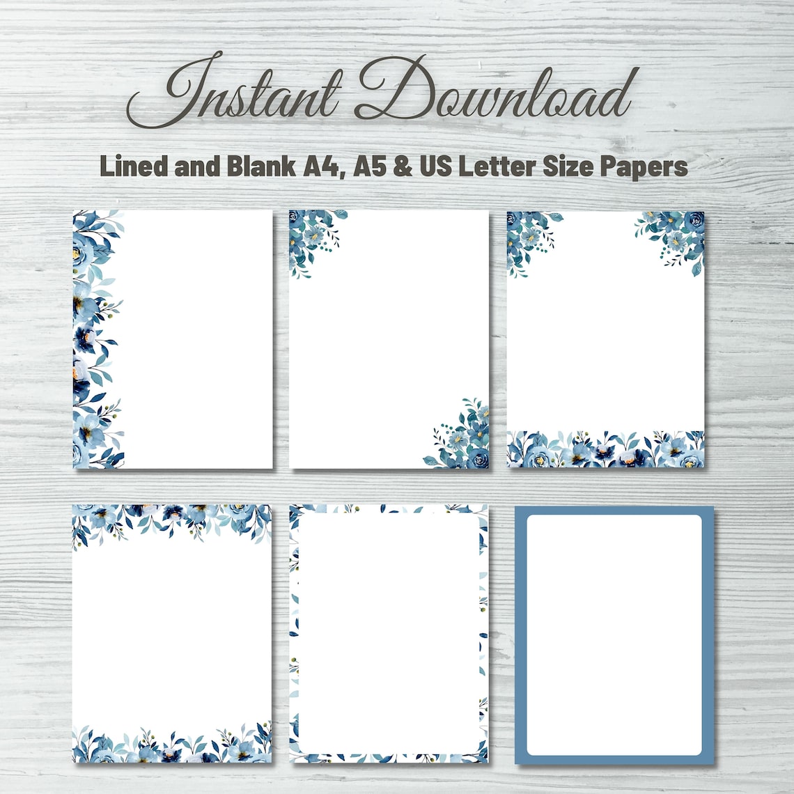 Printable Blue Floral Letter Writing Set US Letter A4 & A5 - Etsy Canada