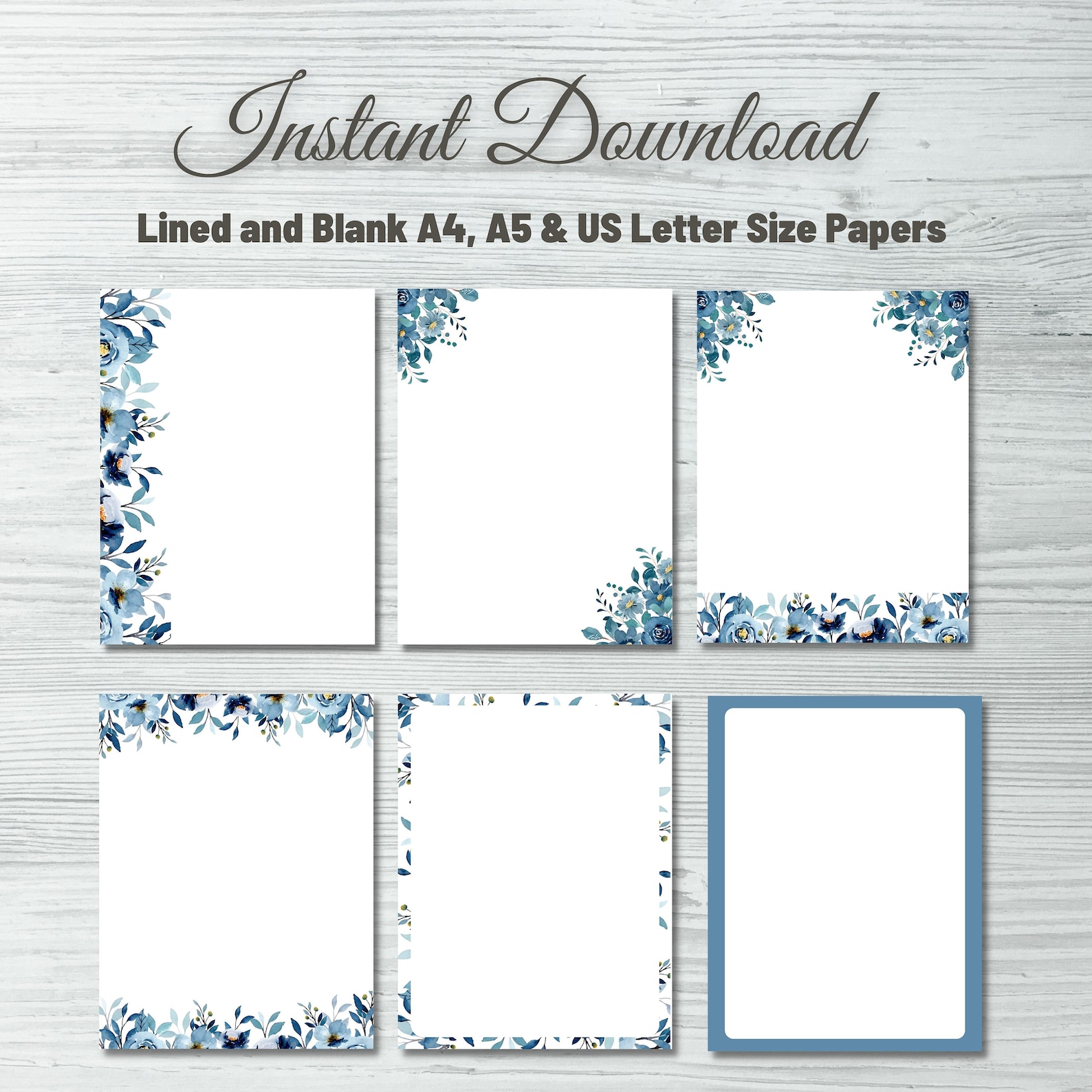 Printable Blue Floral Letter Writing Set US Letter A4 & A5 - Etsy Canada