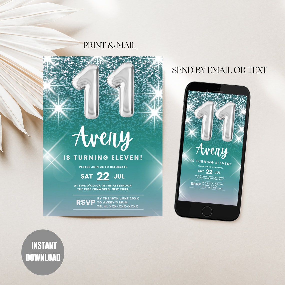 Editable 11th Birthday Invitation, Eleventh Birthday Invite, Printable ...